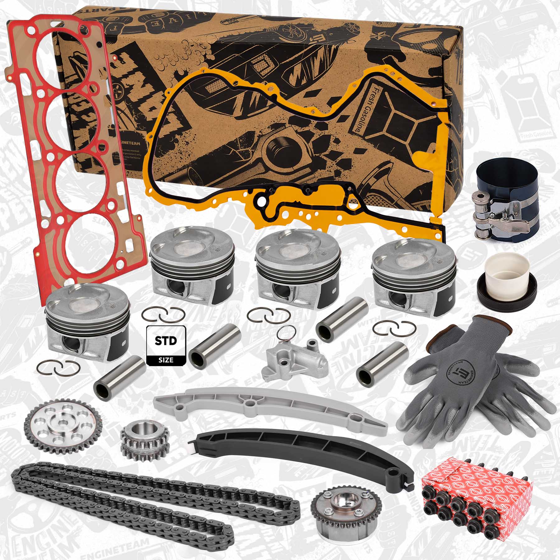 Piston Set + conrods + Timing chain kit - PM004800ETVR3 ET ENGINETEAM ...