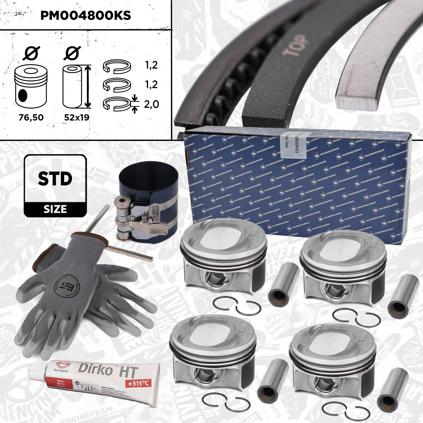 Piston kit - PM004800KS ET ENGINETEAM - 03C107065AP, 03C107065AP001 ...