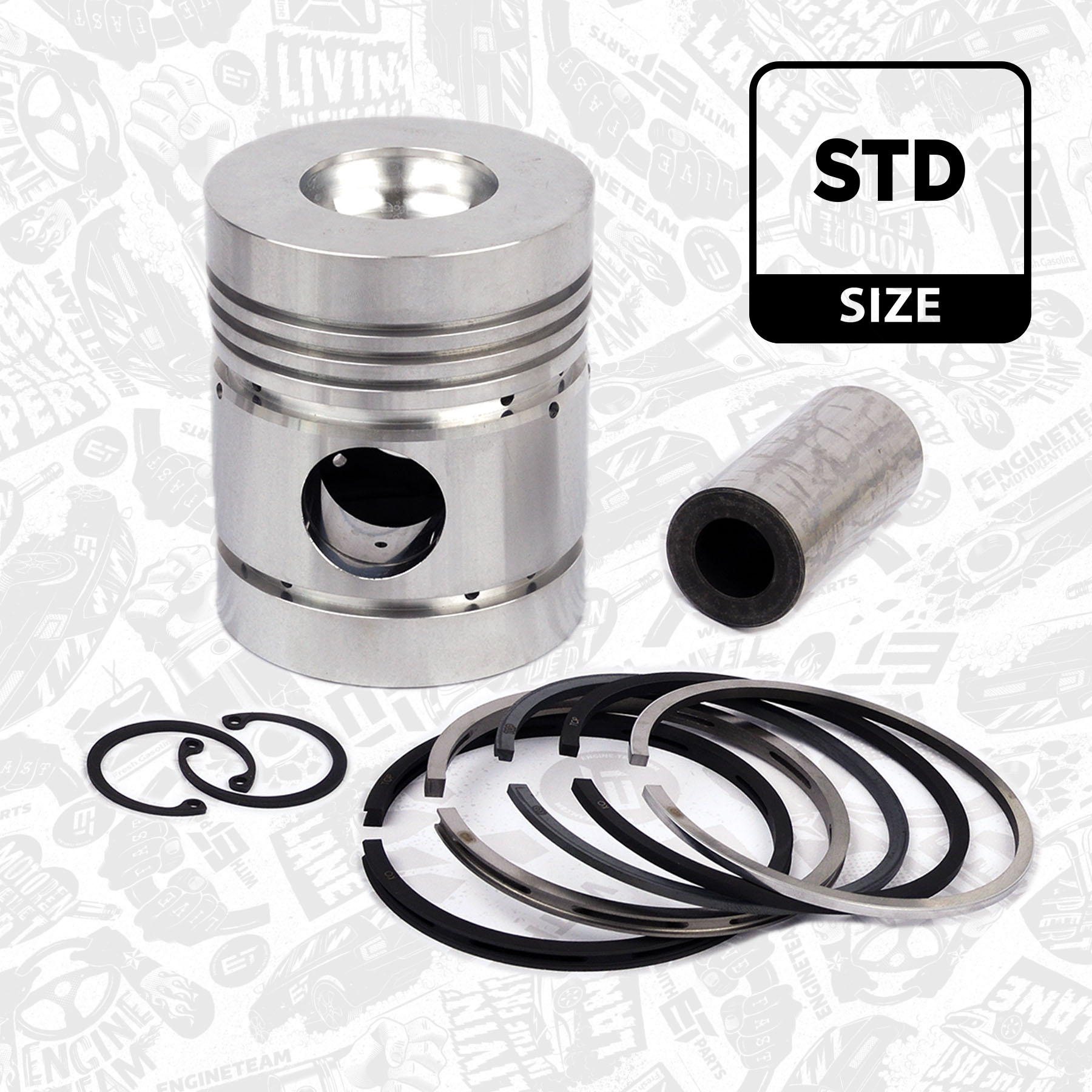 Piston with rings and pin - PM007100 ET ENGINETEAM - 95090, 55010305 ...