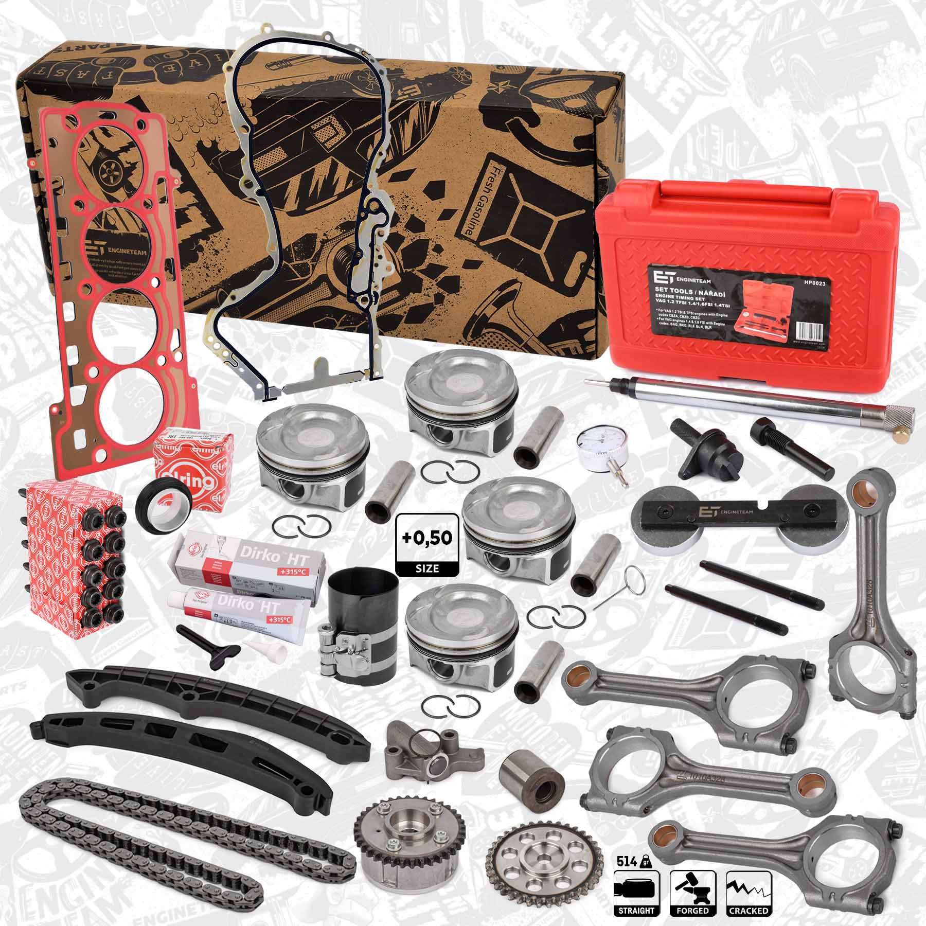 Piston Set - PM009850ETVR1 ET ENGINETEAM - 03C103383AE, 03C109287F ...