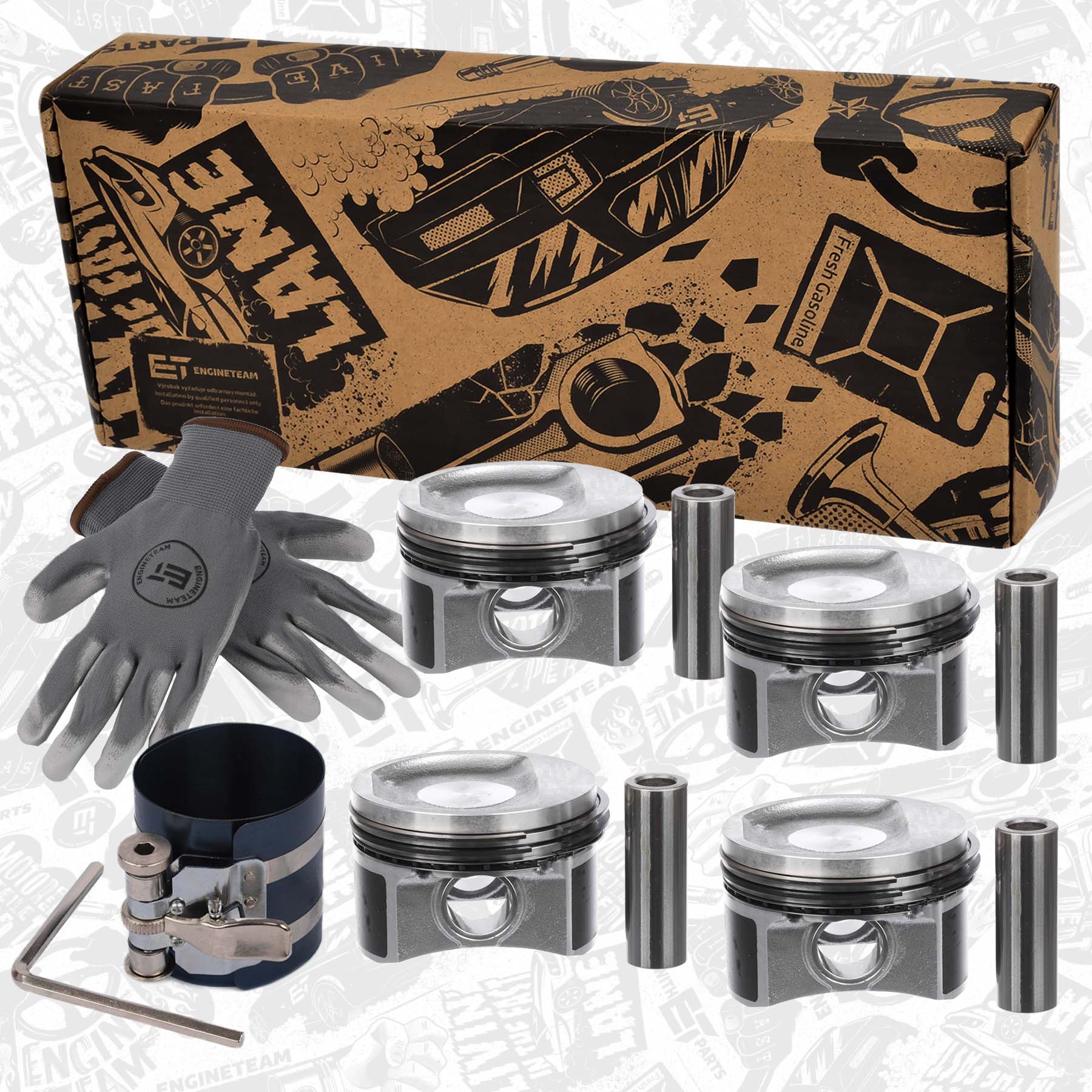 Complete piston with rings and pin - PM014800VR1 ET ENGINETEAM ...