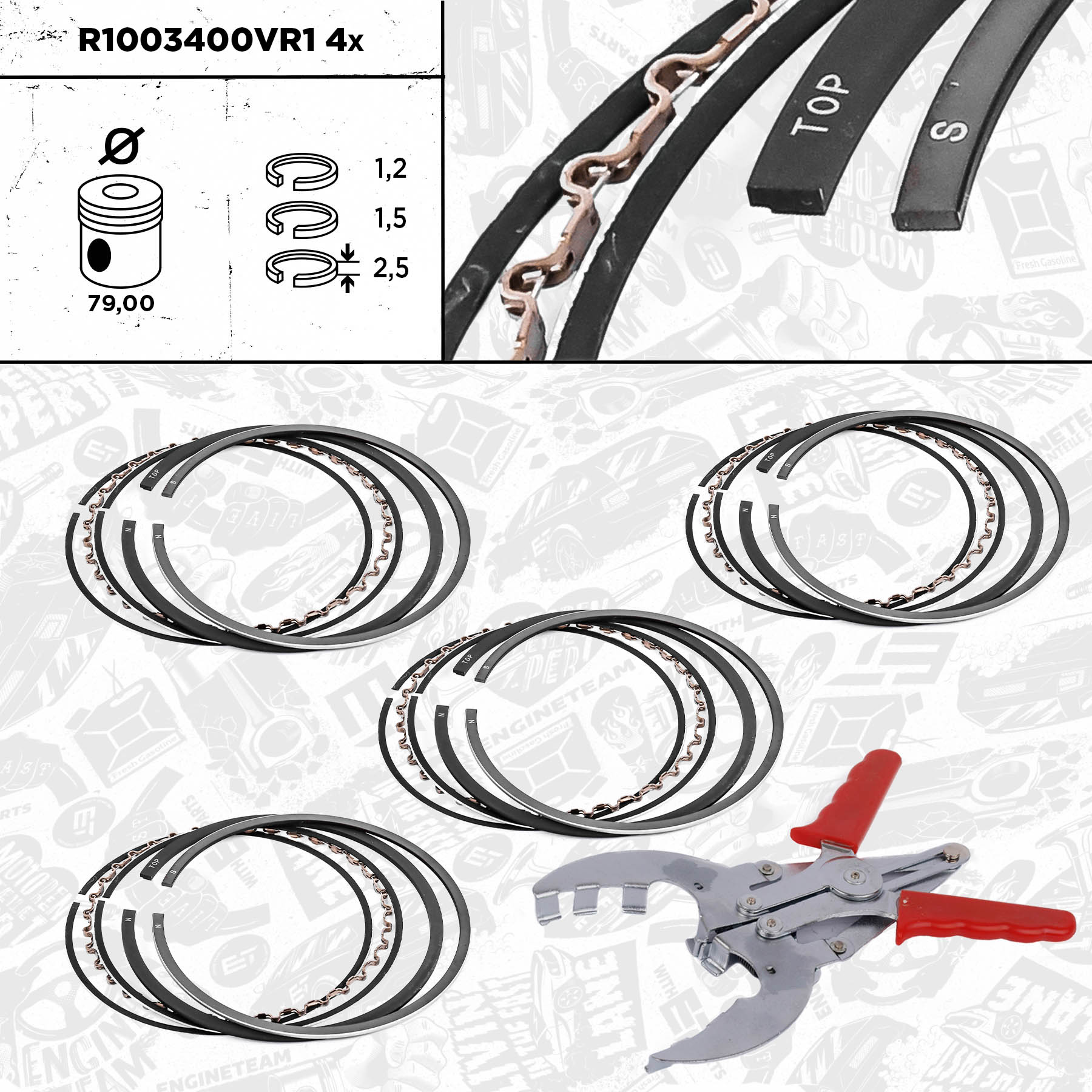 4x Piston Ring Kit - R1003400VR1 ET ENGINETEAM - 08-307800-00 ...