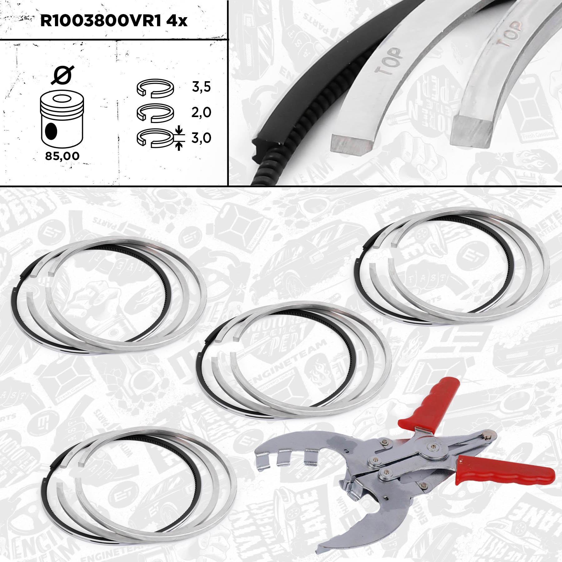 4x Piston Ring Kit - R1003800VR1 ET ENGINETEAM - 9569148880, 08-114700 ...