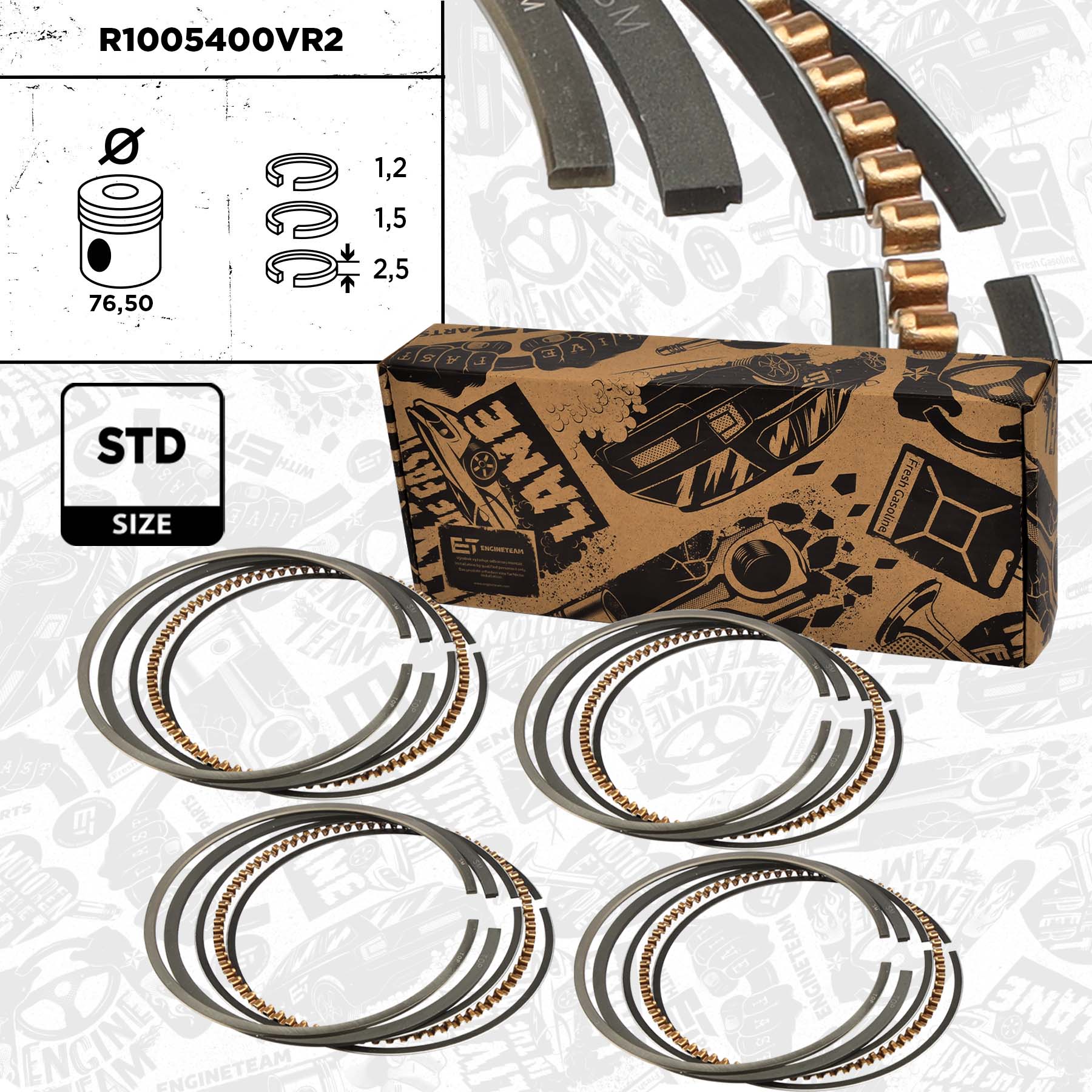4x Piston Ring Kit - R1005400VR2 ET ENGINETEAM - 030107311M, 03071N0 ...