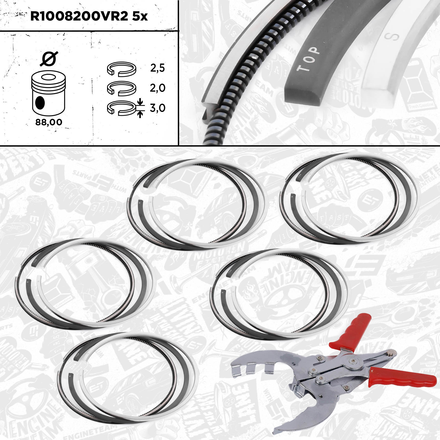 5x Piston Ring Kit - R1008200VR2 ET ENGINETEAM - 6110300024, 6110300324 ...