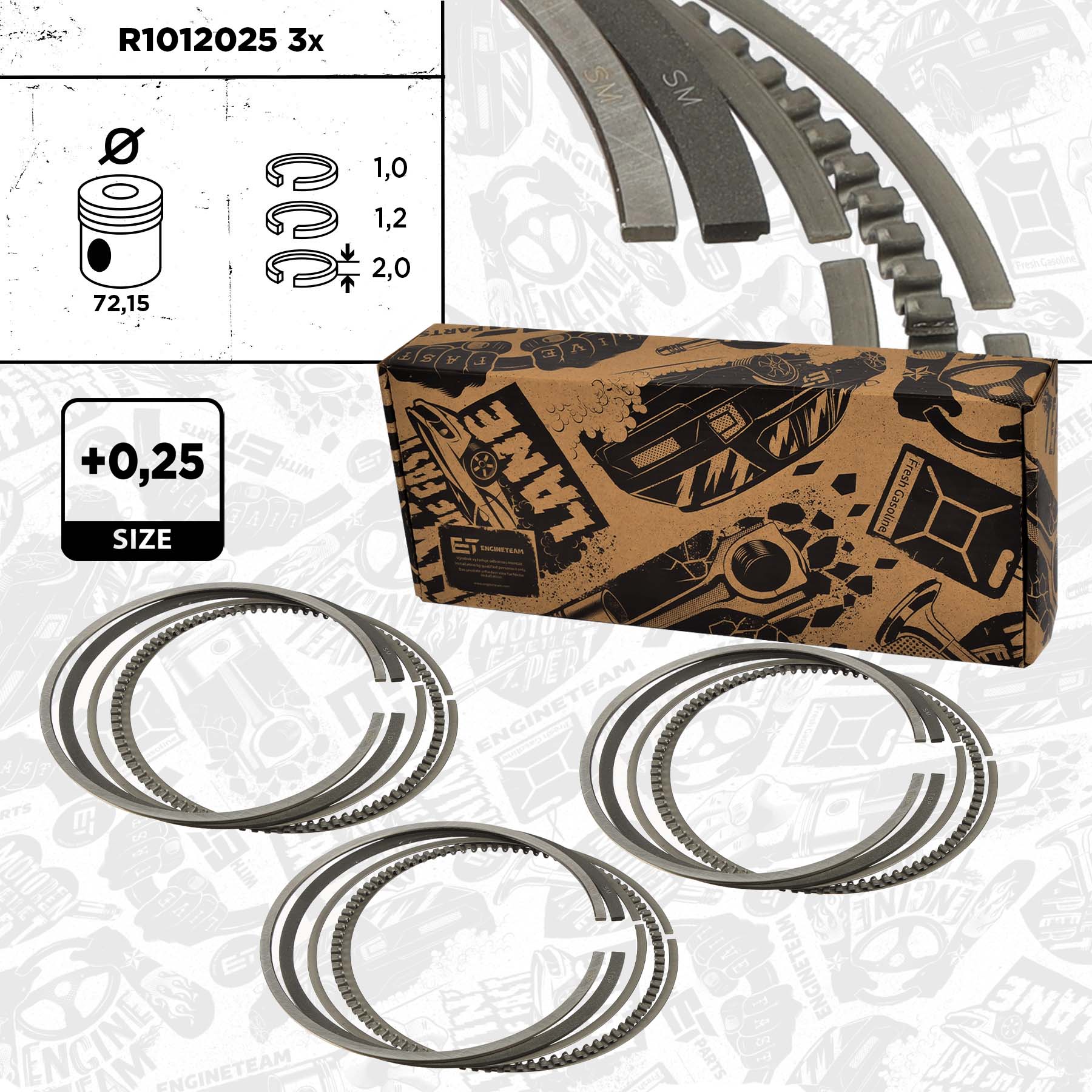 3x Piston Ring Kit - R1012025VR1 ET ENGINETEAM | K MOTORSHOP