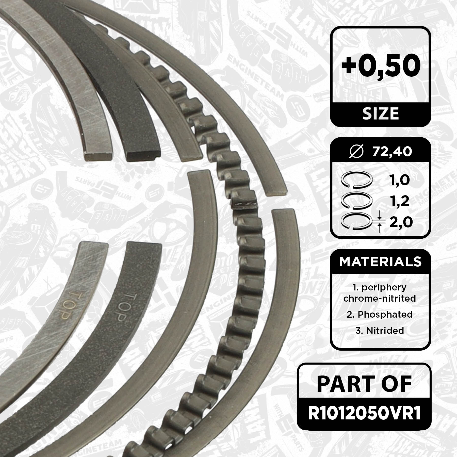 3x Piston Ring Kit - R1012050VR1 ET ENGINETEAM | K MOTORSHOP
