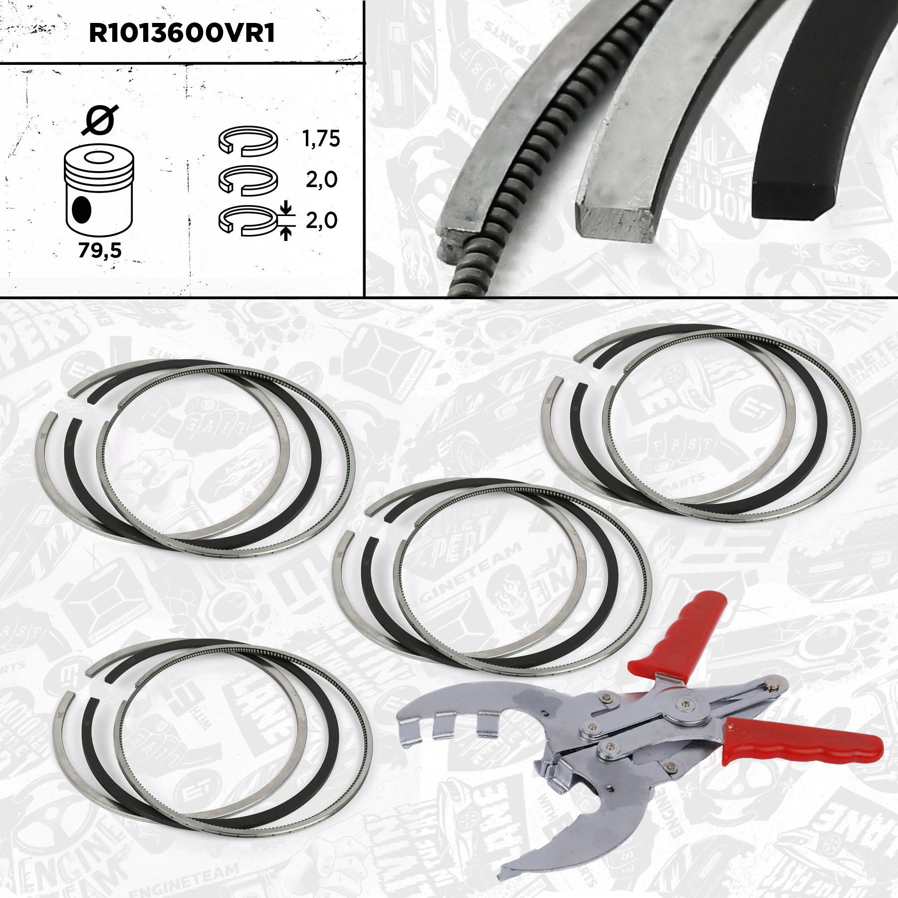 4x Piston Ring Kit - R1013600VR1 ET ENGINETEAM - 04L198151H, 04L198151A ...