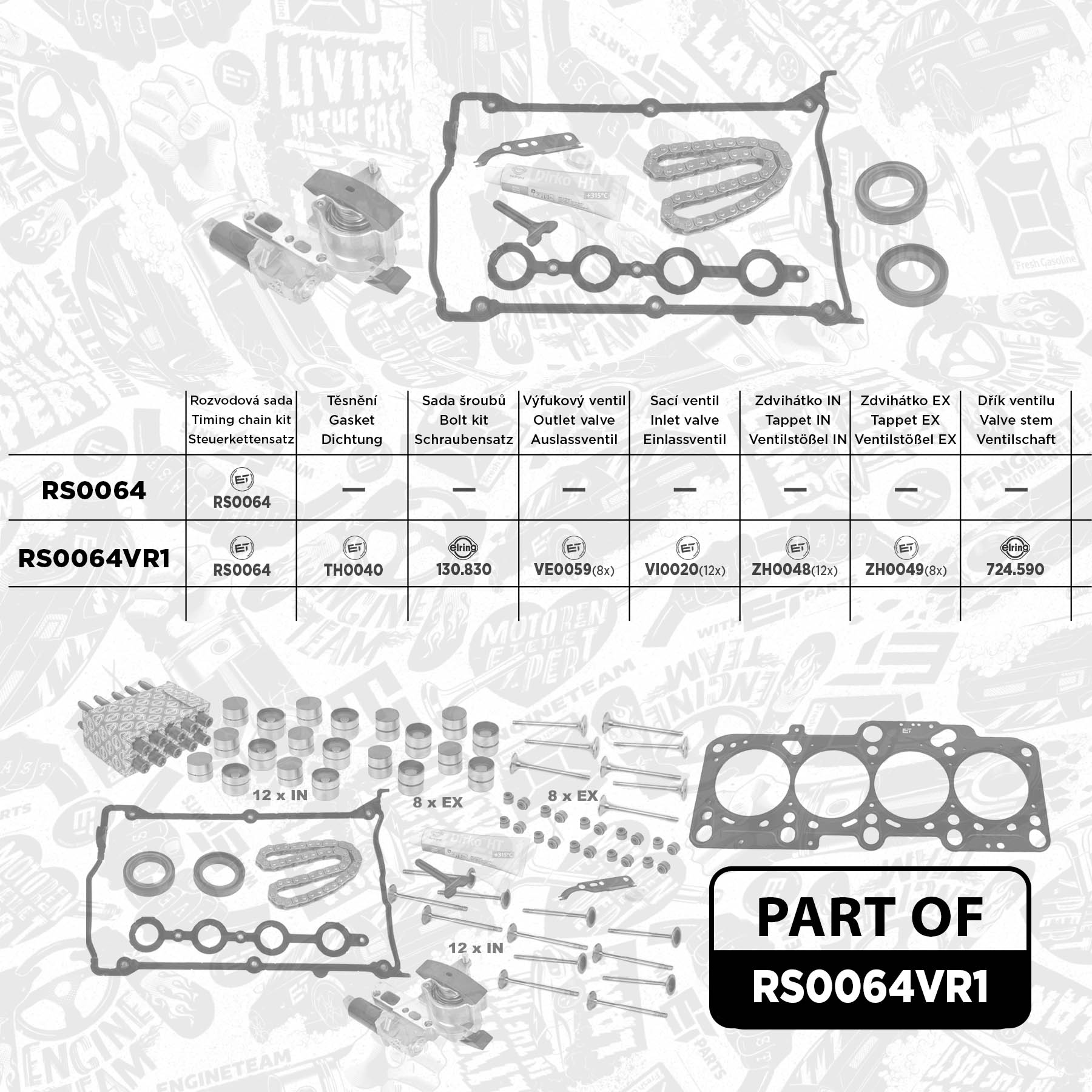 Timing Chain Kit - RS0064VR1 ET ENGINETEAM - 058109229B, 058109229 ...