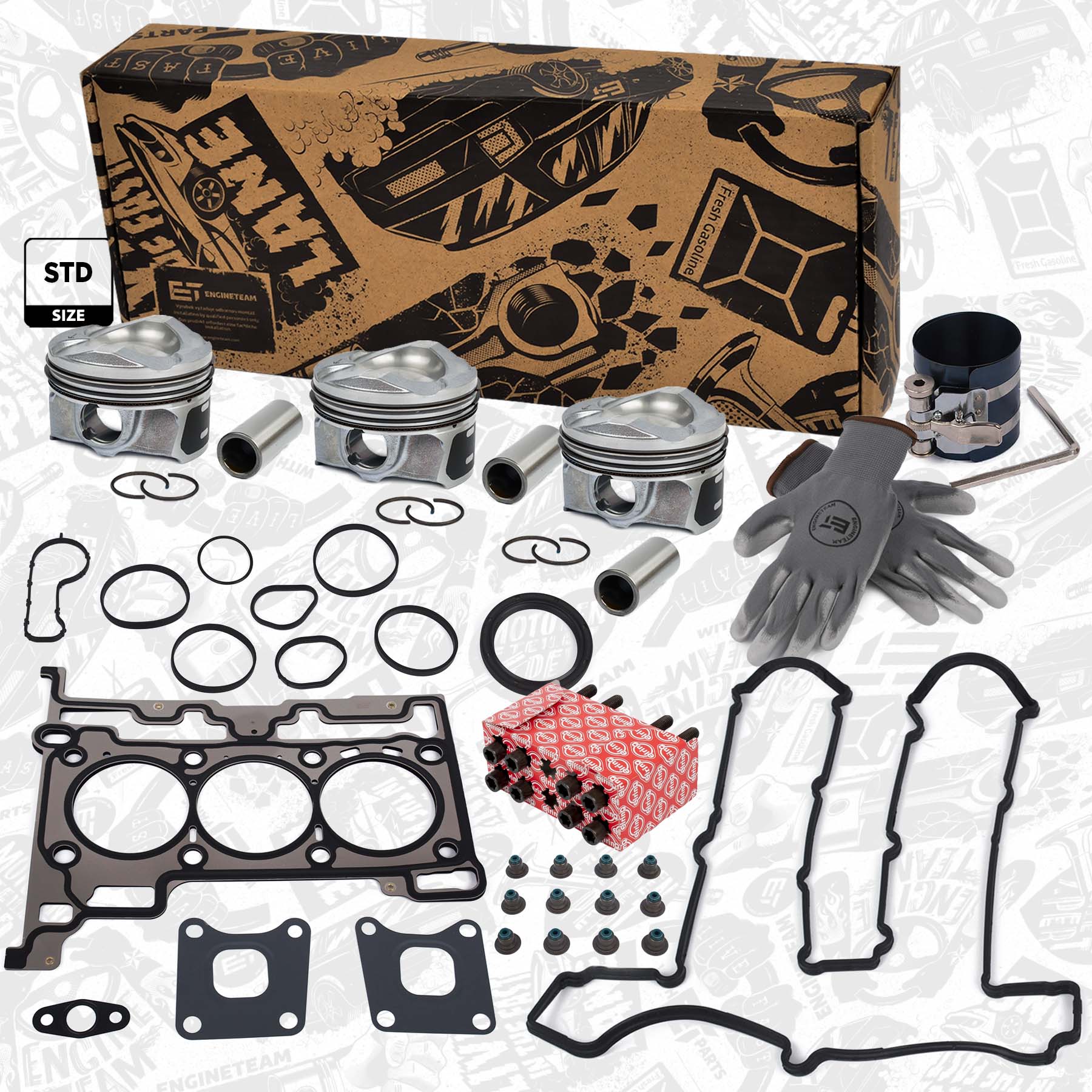 Gasket Kit, cylinder head + bolts + pistons - TS0057VR1 ET ENGINETEAM ...