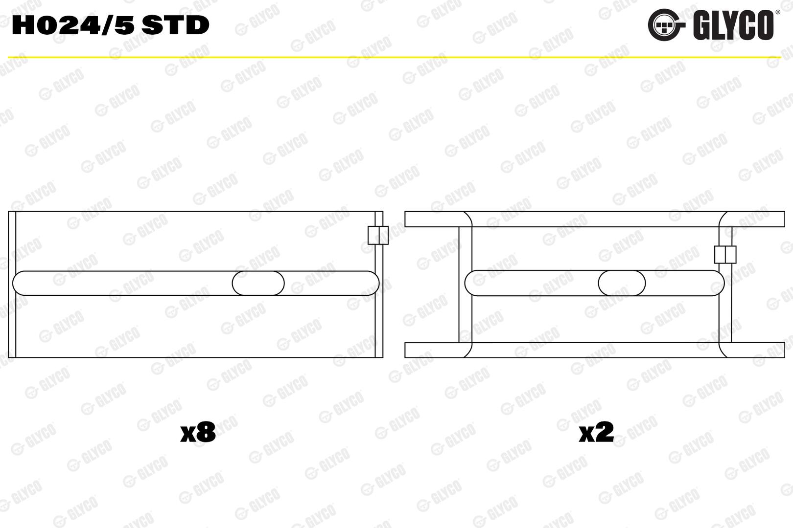 Crankshaft Bearing Shell - H024/5 STD GLYCO - 026105561B, 026198491A ...
