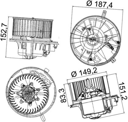 Interior Blower - AB149000P MAHLE - 1K1820015, 1K1820015A, 1K1820015C ...
