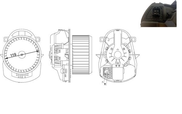 Interior Blower - AB258000S MAHLE - 7P0820021B, 7P0820021H, 351150-764 ...