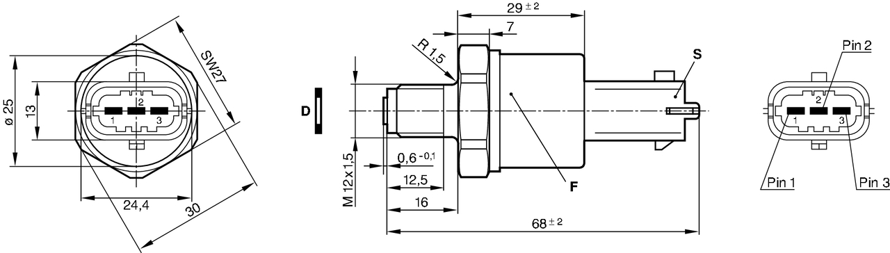 Sensor, fuel pressure - 0281002398 BOSCH - 04213028, 1404007, 45962063F ...