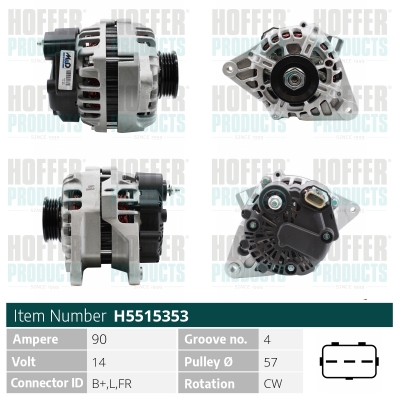 Alternator - HOFH5515353 HOFFER - 37300-23650, 030700, 11311 | K MOTORSHOP