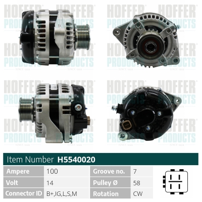 Alternator - HOFH5540020 HOFFER - 27060-30130, 27060-30060, 27060-30131 ...